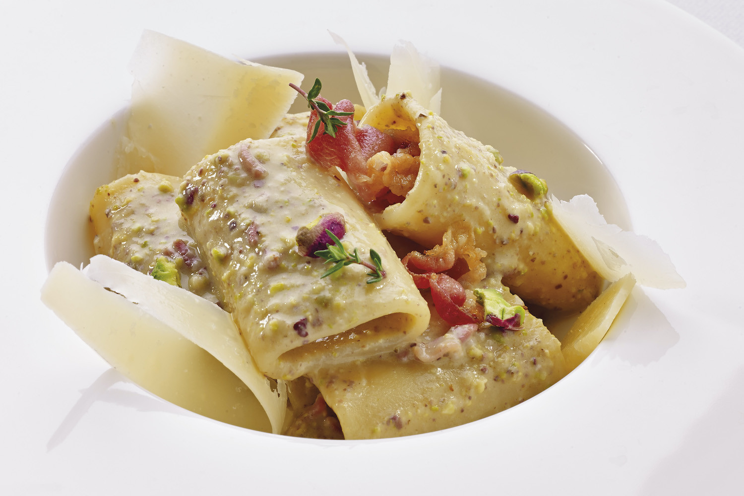 Paccheri with Pistachios, Pancetta, and Piave DOP Cheese | MaMaBlip